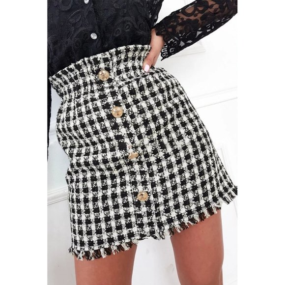 Joy and Kate | Skirts | Joy Kate Ebony Tweed Plaid Fringe Hem Skirt ...